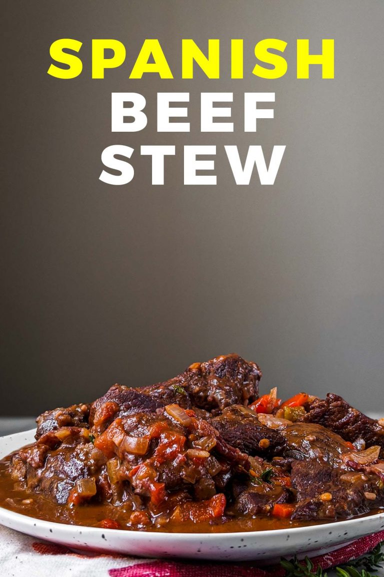 Classic Spanish Beef Stew with Roasted Red Peppers - Bacon is Magic